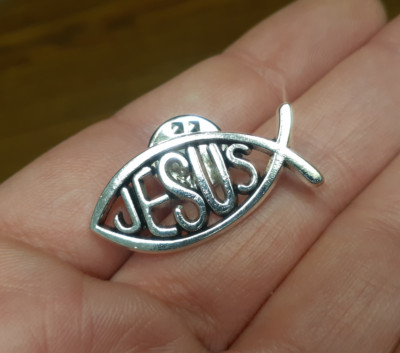 JESUS FISH PIN Christian religious spiritual symbol lapel badge brooch ...