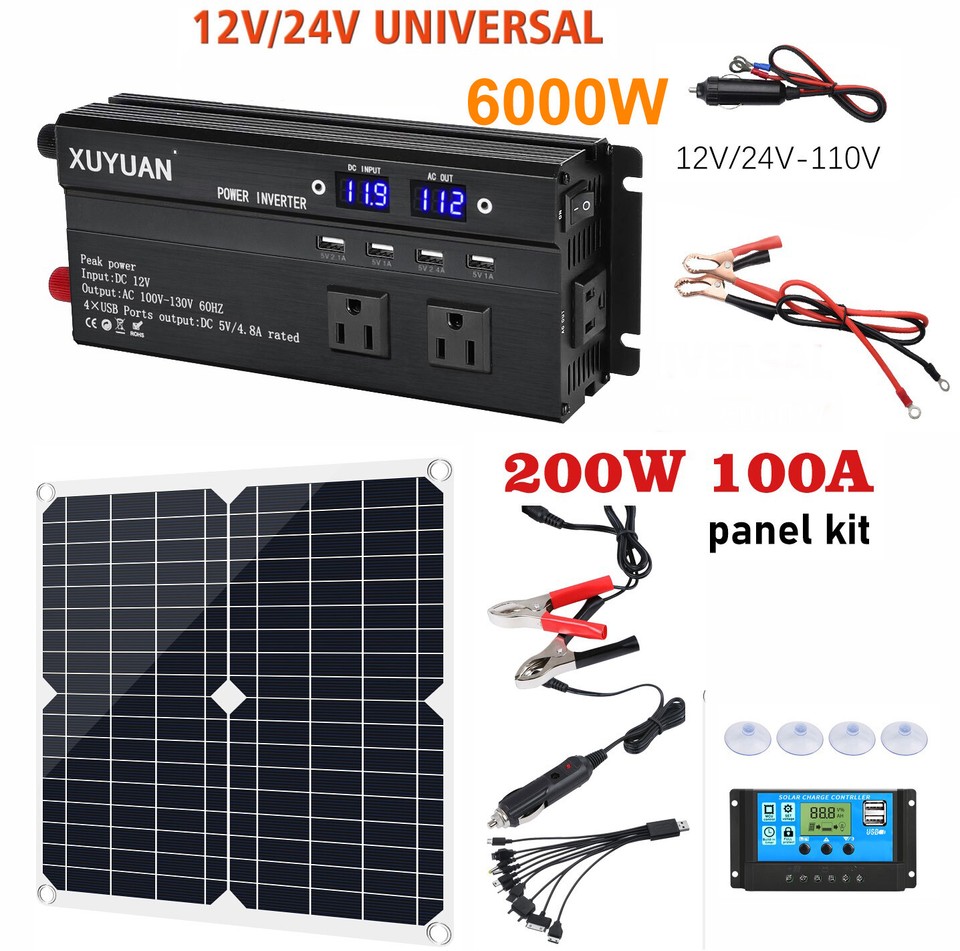 6000W Complete Solar Panel Kit Solar Power Generator 100A Home 110V ...