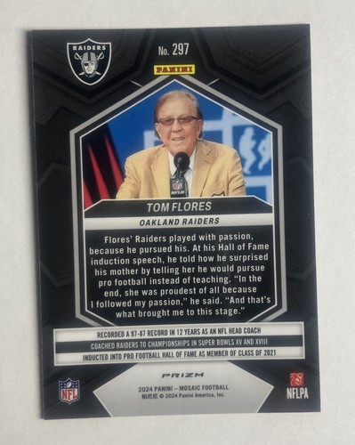 2024 Tom Flores Panini Prizm Green Wave. BONUS Mosaic Pink Camo. Raider ...