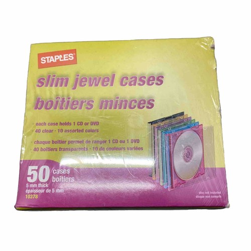 Staples Brand Slim Jewel Cases - 50 Count [40 Clear / 10 Color] BRAND ...