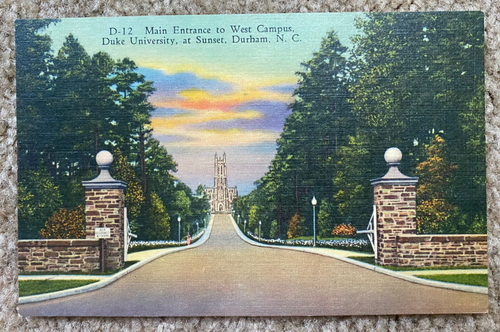Vintage Duke University Main Entrance to West Campus Sunset, Durham NC ...