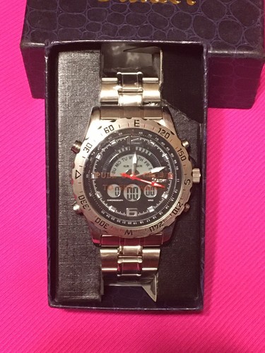 Stauer Mens Watch Stainless Steel 19093 Compendium Hybrid Analog ...