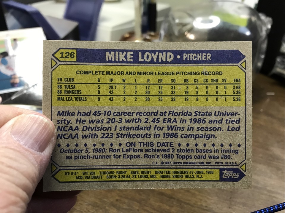 1987 Topps Baseball MIKE LOYND FROM VENDING # 126 | eBay