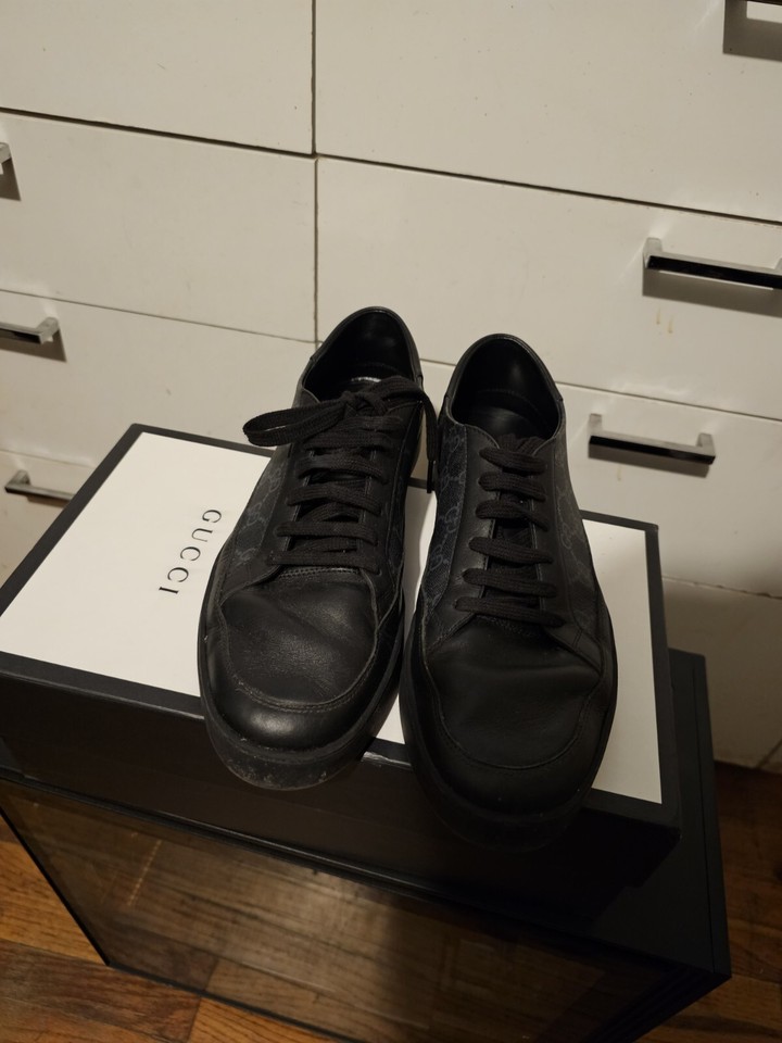 Gucci Shoes Men. Gg Supreme Common Black Leather Low Top Sneakers ...