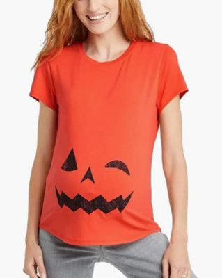 NEW Ingrid & Isabel Short Sleeve Pumpkin Face Graphic Maternity T-Shirt ...