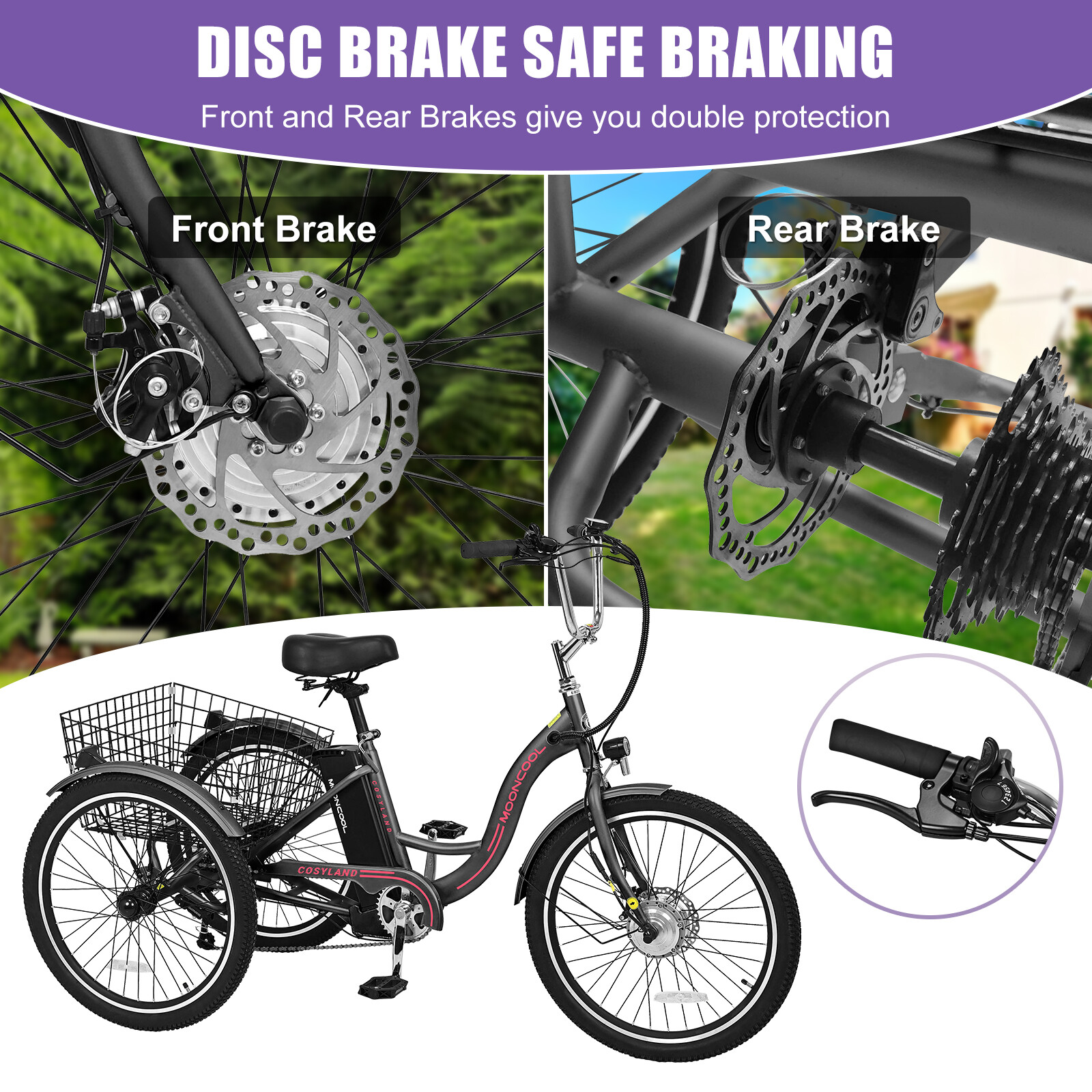 MOONCOOL Adult 24" Electric Trike Tricycle 350W 10AH 36V Lithium ...