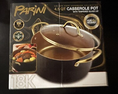 Parini 4.5 Qt Casserole Pot with Lid Non-Stick Golden Chef Cookware ...