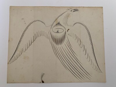 Antique Early 19th Century American Eagle Pen & Ink Drawing AAFA 8”x10 ...