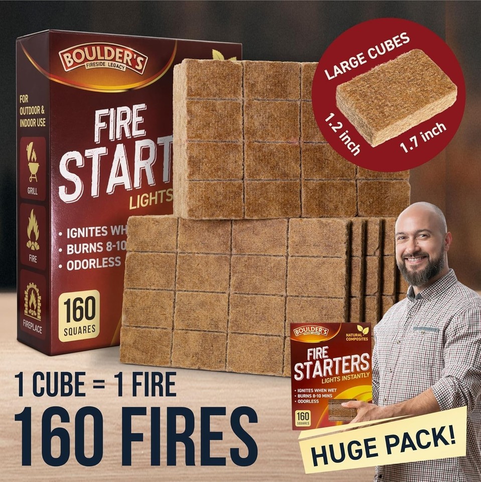 160Ct Chimney Fire Starter Cubes Logs Squares Charcoal Fireplace Grill ...