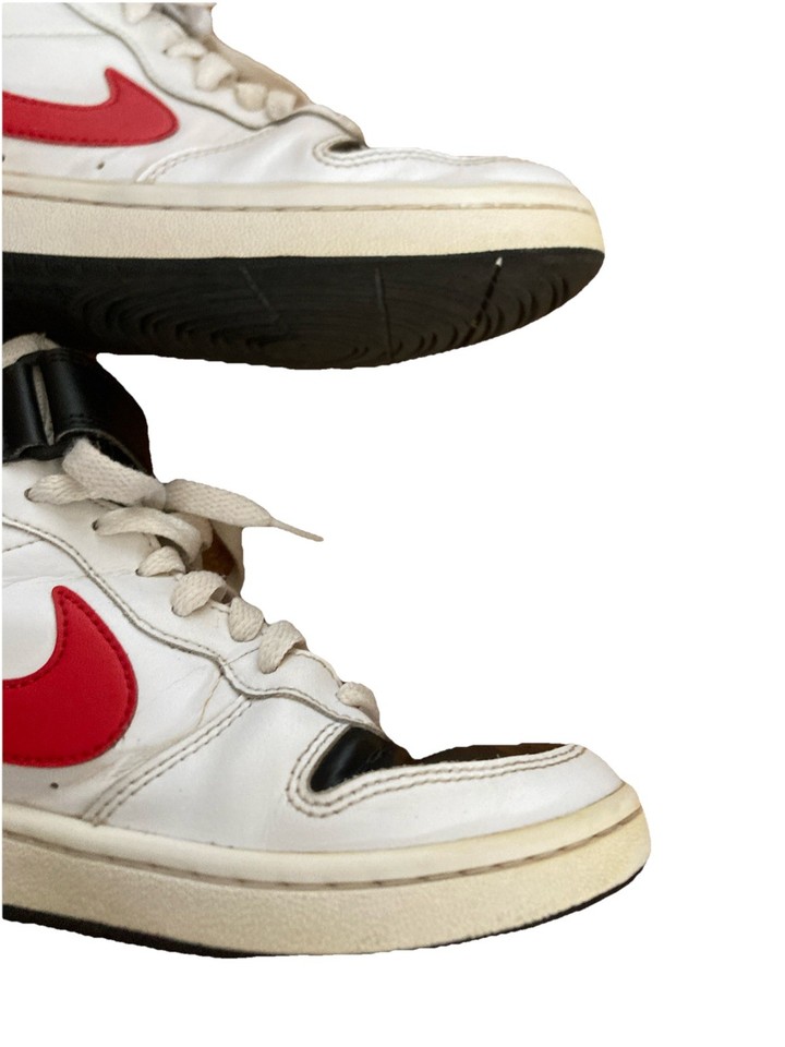 Nike Lace Up Adjustable Strap High Tops—White/Black/Red—Kids Size 4Y | eBay