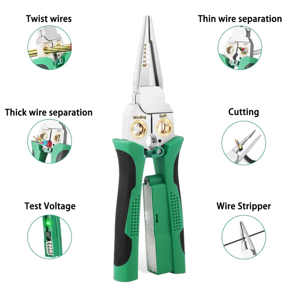 8-In-1 Wire Stripper Twister Set - Includes Cable Scissors Voltage ...