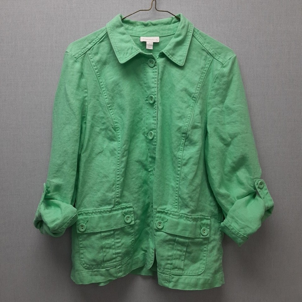 Charter Club Womens Large Light Green 100% Linen Lightweight Jacket | eBay