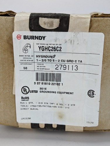 *Box of 50* NEW Burndy YGHC26C2 Compression Grounding C-TAP Connector ...