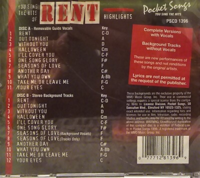 1396 RENT MUSICAL POCKET SONGS KARAOKE CDG DISC | eBay