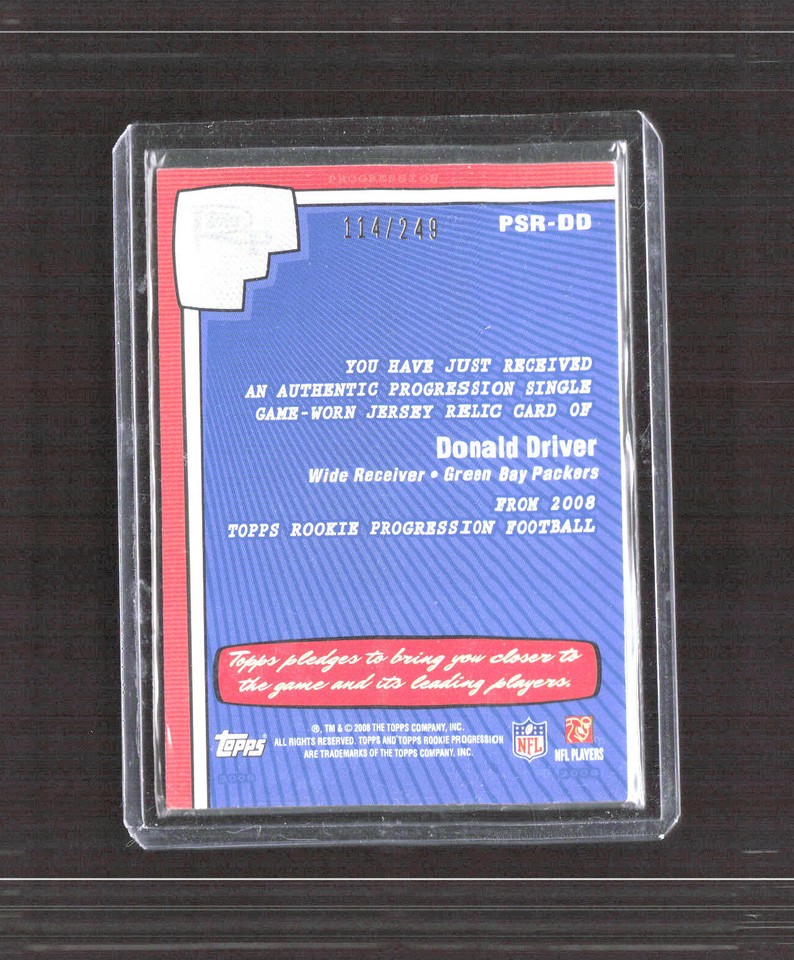 2008 Topps Rookie Progression #PSR-DD Donald Driver Game Worn Patch ...
