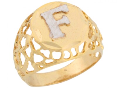 10k or 14k Two Tone Gold Filigree Diamond Cut Letter F Bold Mens ...