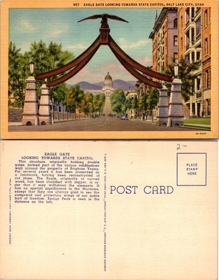 Eagle Gate State Capitol Salt Lake City UT Monument Postcard | eBay
