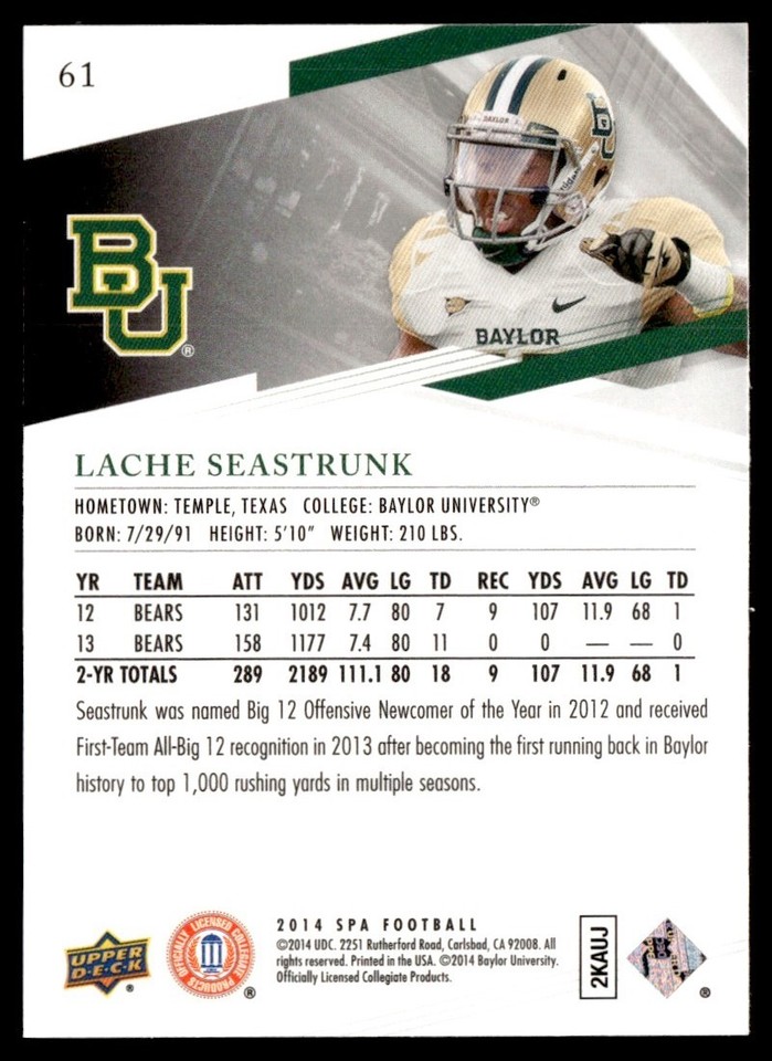2014 SP Authentic Lache Seastrunk Rookie Baylor Bears #61 | eBay