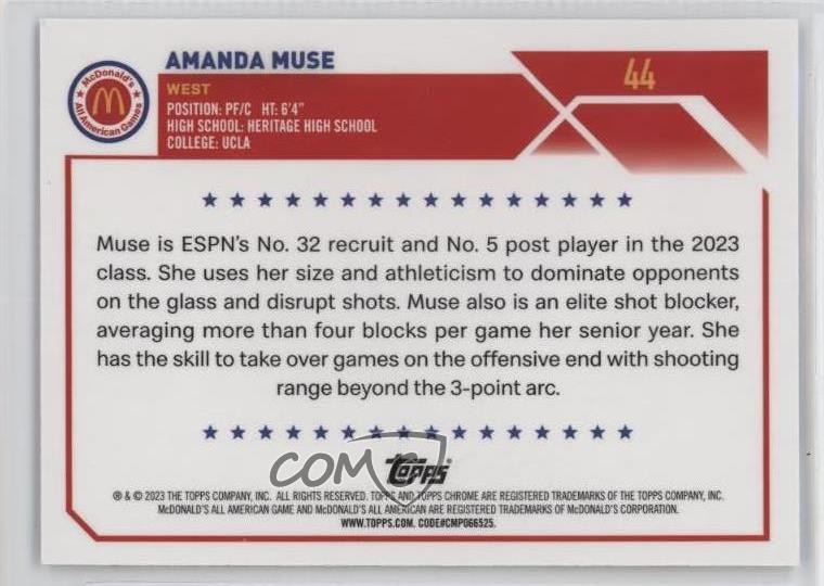2023 Topps Chrome McDonald's All American AA Logo Refractor Amanda Muse ...