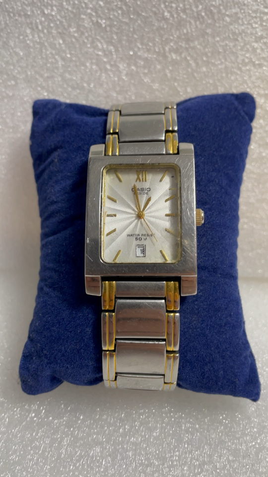 Casio Beside BEM-100 Men’s Watch Silver Gold Two-Tone Rectangular Japan Quartz | eBay