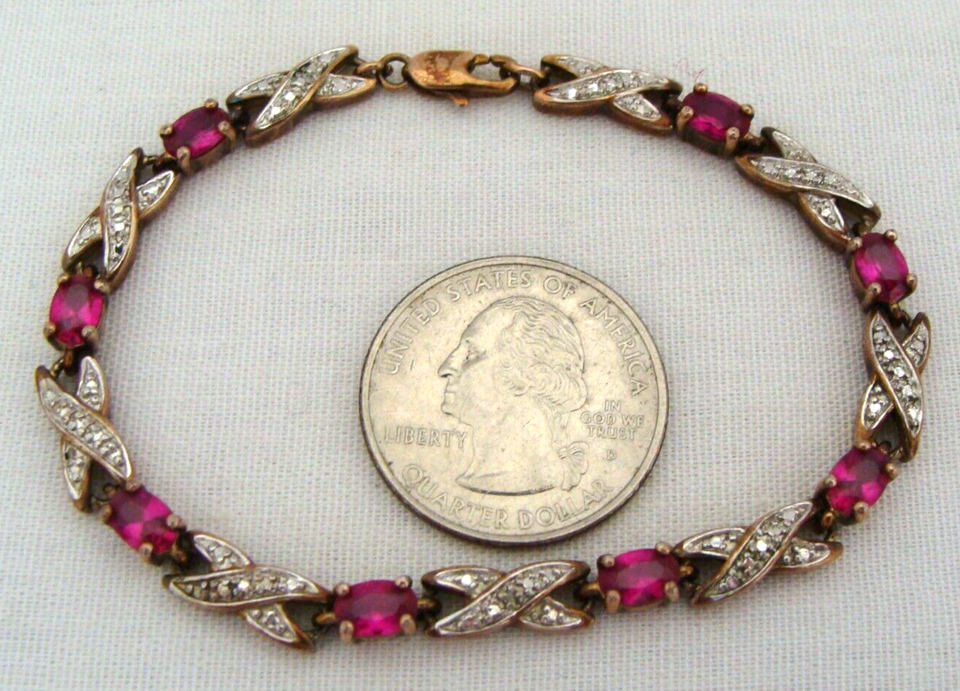 PAJ BB Prime Art Jewelry Gold-Tone Silver-Tone & Faux Ruby Tennis Style ...