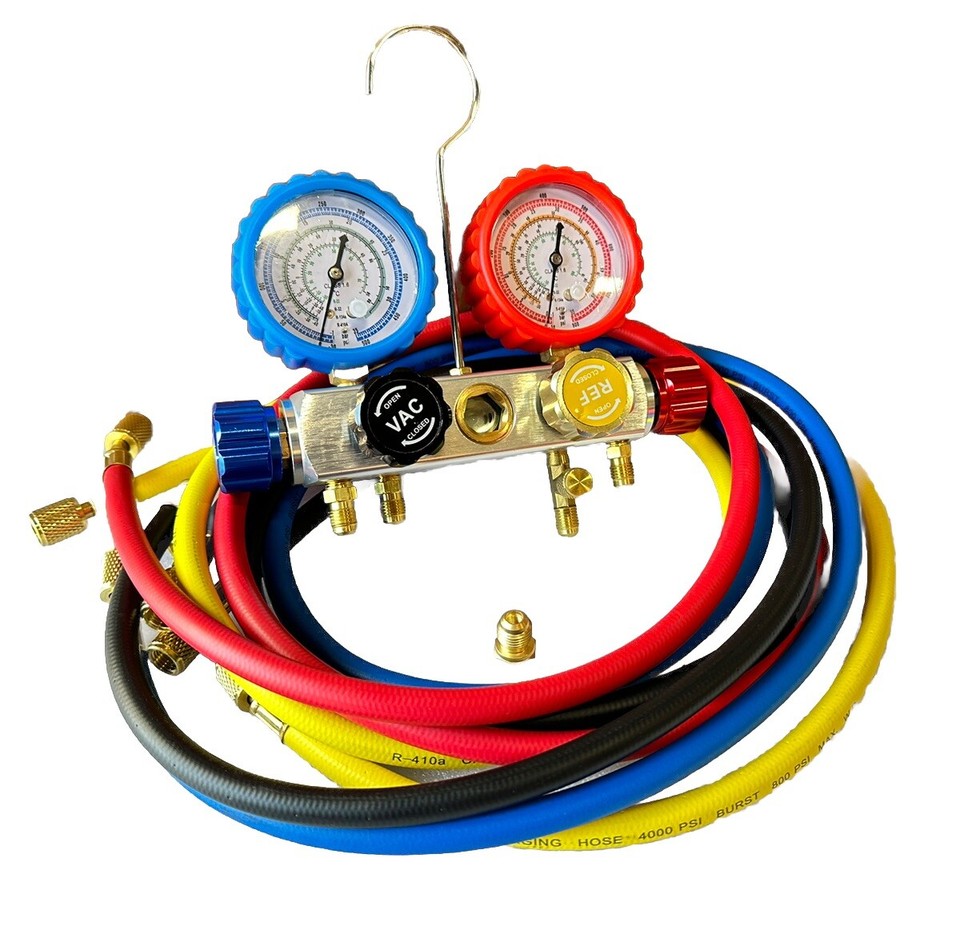 4 Way HVAC Mini Split Diagnostic Manifold Gauge & Hoses Set R410 R32 ...
