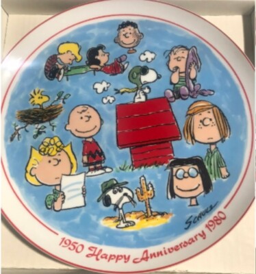 SNOOPY PEANUTS CHARLIE BROWN SCHMID CERAMIC 30TH ANNIVERSARY PLATE 10"D ...