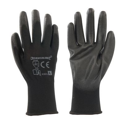 Polyurethane Palm Work Gloves PU-coated EN388 Cat II-rated Black Large ...