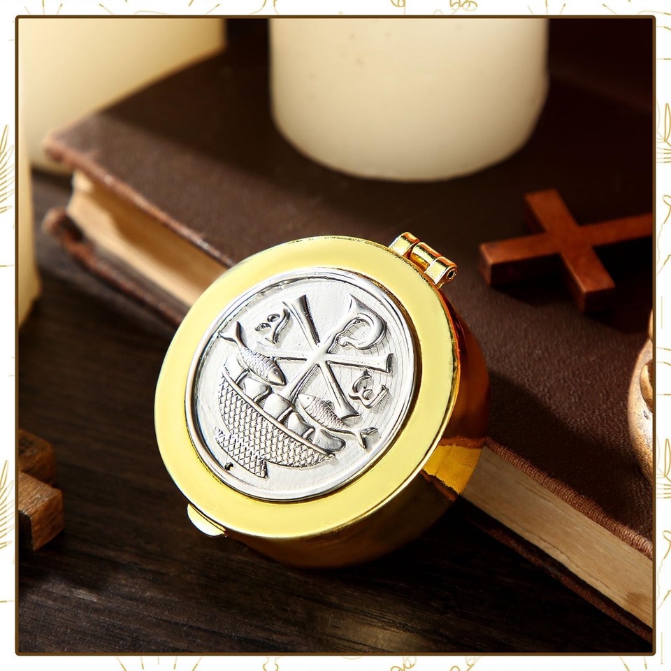 Pyx for Communion Host Catholic Polished Gold Brass Latin Cross Pyx ...
