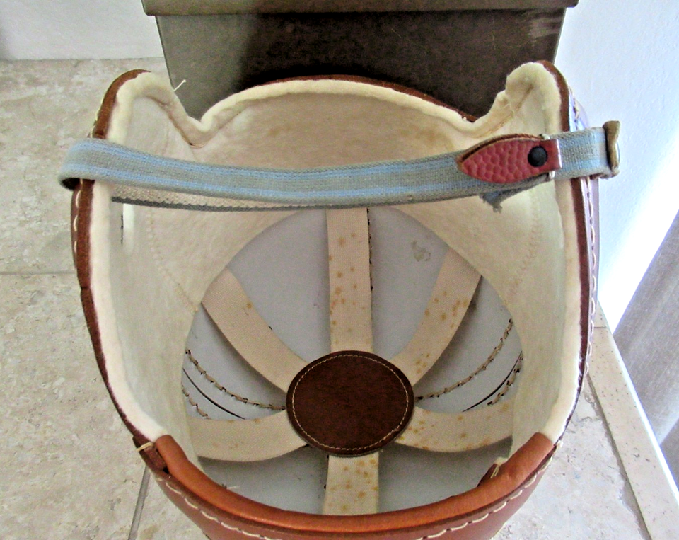 ORIGINAL, VINTAGE DUBOW LEATHER FOOTBALL HELMET (NOS) WITH ORIGINAL BOX ...
