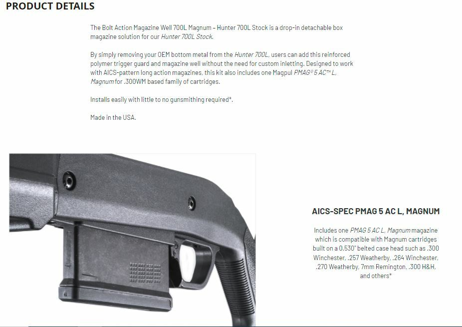 Magpul Remington 700 Bolt Action Magwell 700L Magnum w/ 5rd AICS MAG569 ...