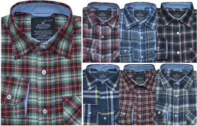 New Mens Yarn Dyed Flannel Lumberjack Check Brushed Cotton Work Shirt ...