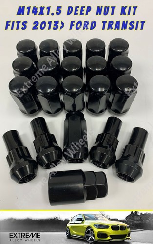 Black Nuts + Locks Fits Ford transit Custom 2013 > 2022 44mm Long Alloy ...