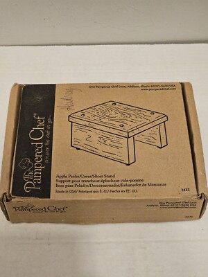 Pampered Chef Apple Peeler Corer Slicer Wood Wooden Stand 2435 in ...