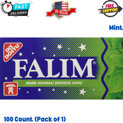 Falim Sugarless Plain Gum Individually Wrapped, Mint Flavored,100 Piece ...