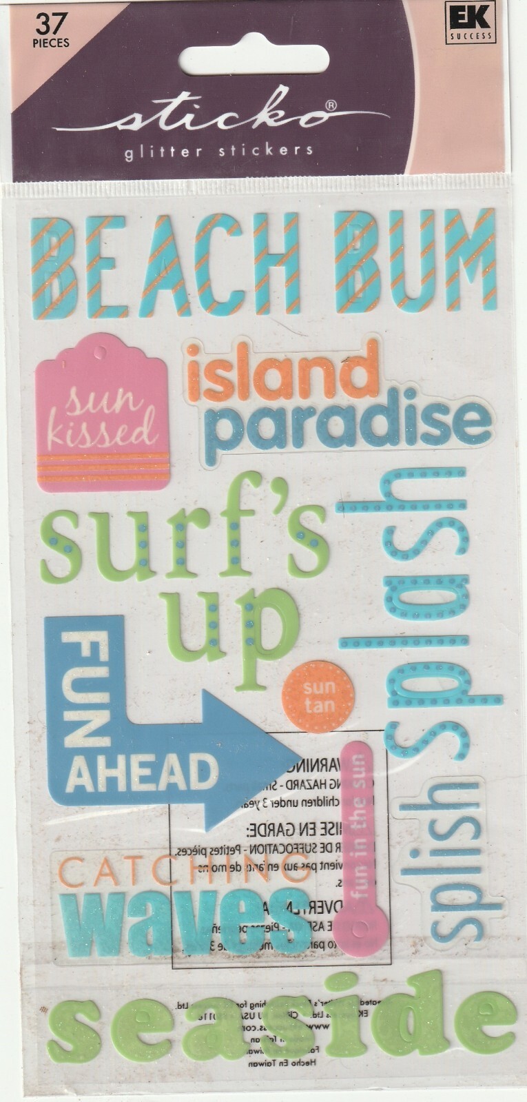 Vintage Sticko flat Glitter stickers BEACH BUM Surf theme 70644 FAST ...