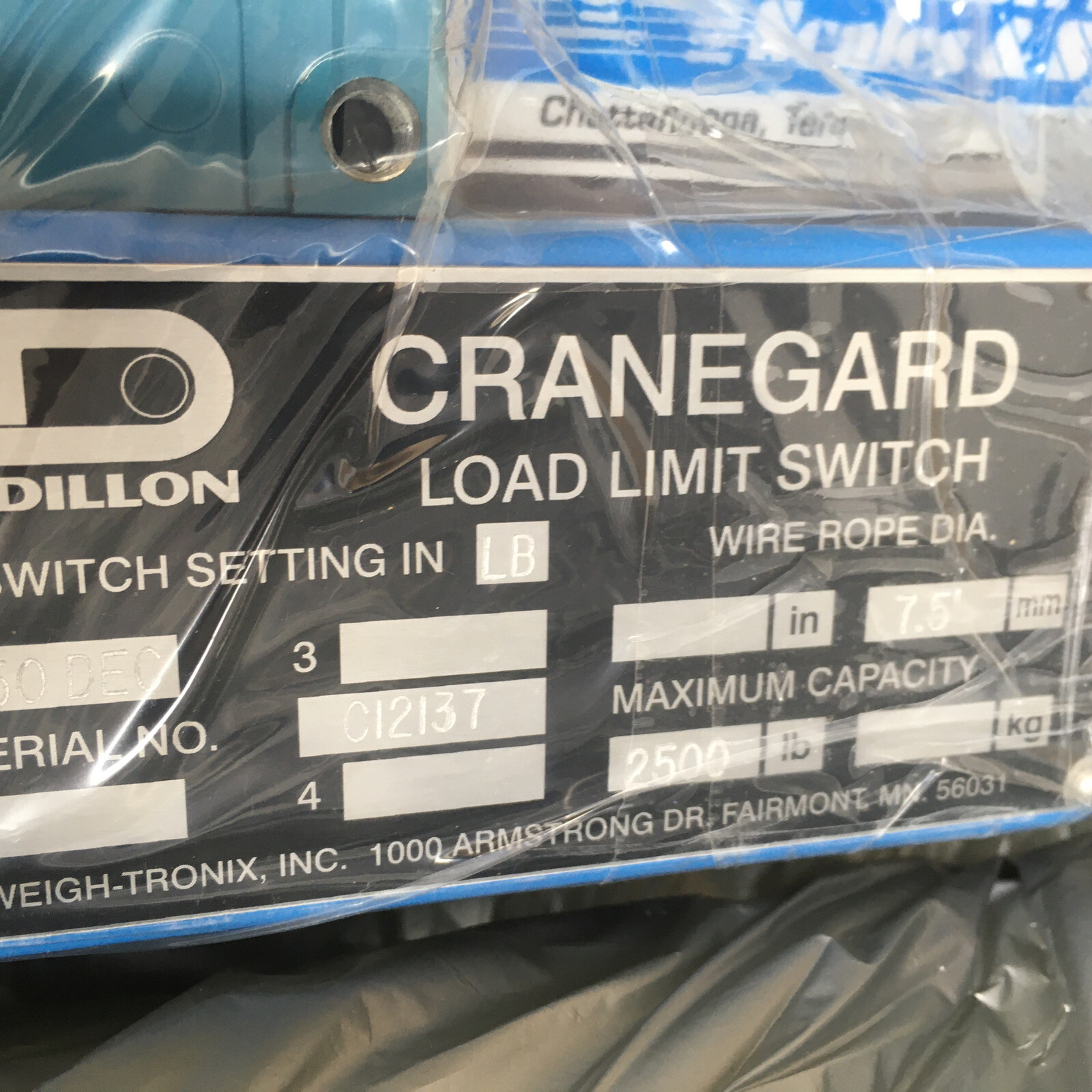 NEW Dillon CGS-1-B-7.5MM Cranegard Load Limit Switch Weigh-Tronix 2500 ...