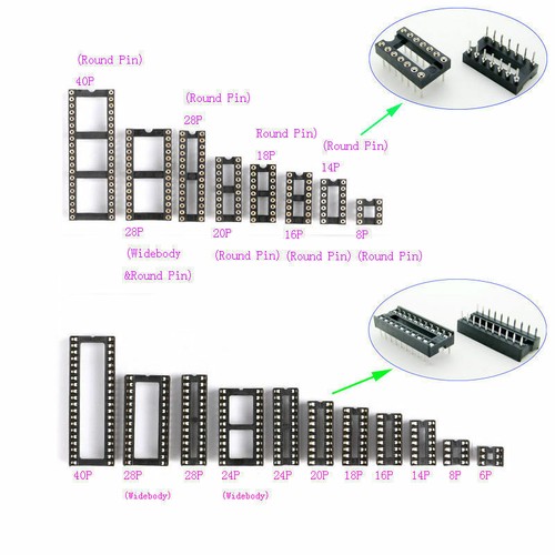 2.54mm IC Socket DIL / DIP 6P,8P,14P,16P,18P,20P,24P,28P,40P Pin Chip IC Sockets | eBay Australia