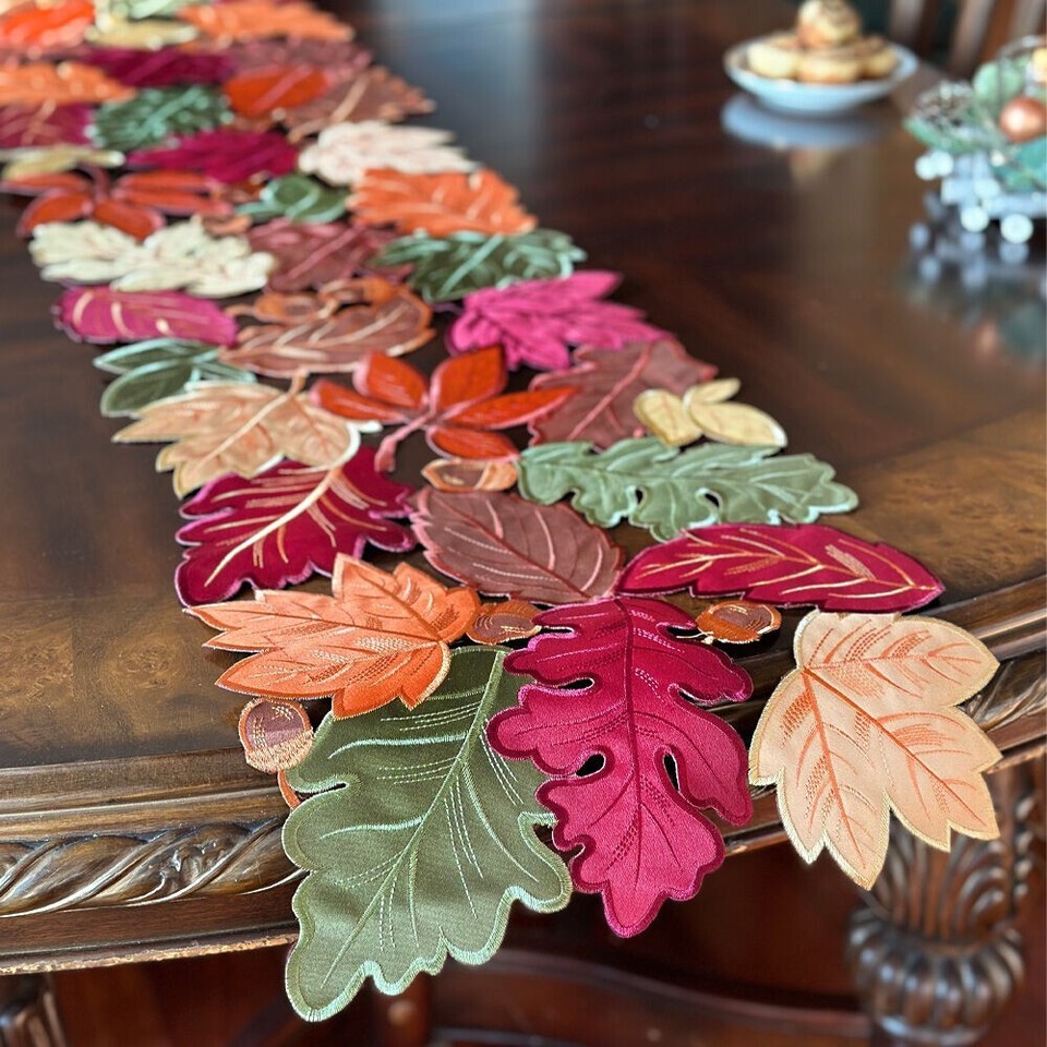 AUTUMN LEAVES Table Runner, Handmade, 13"x90" Fall Decoration ...