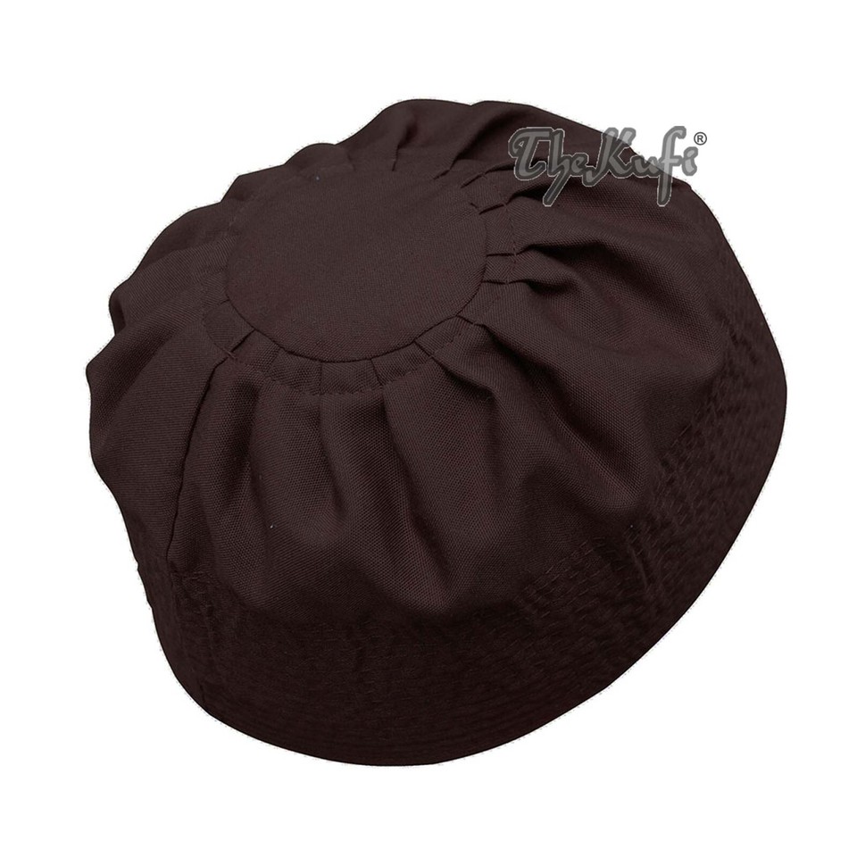 Islamic Kufi Prayer Cap Plain Dark Brown Pleated-top Fabric for Friday ...