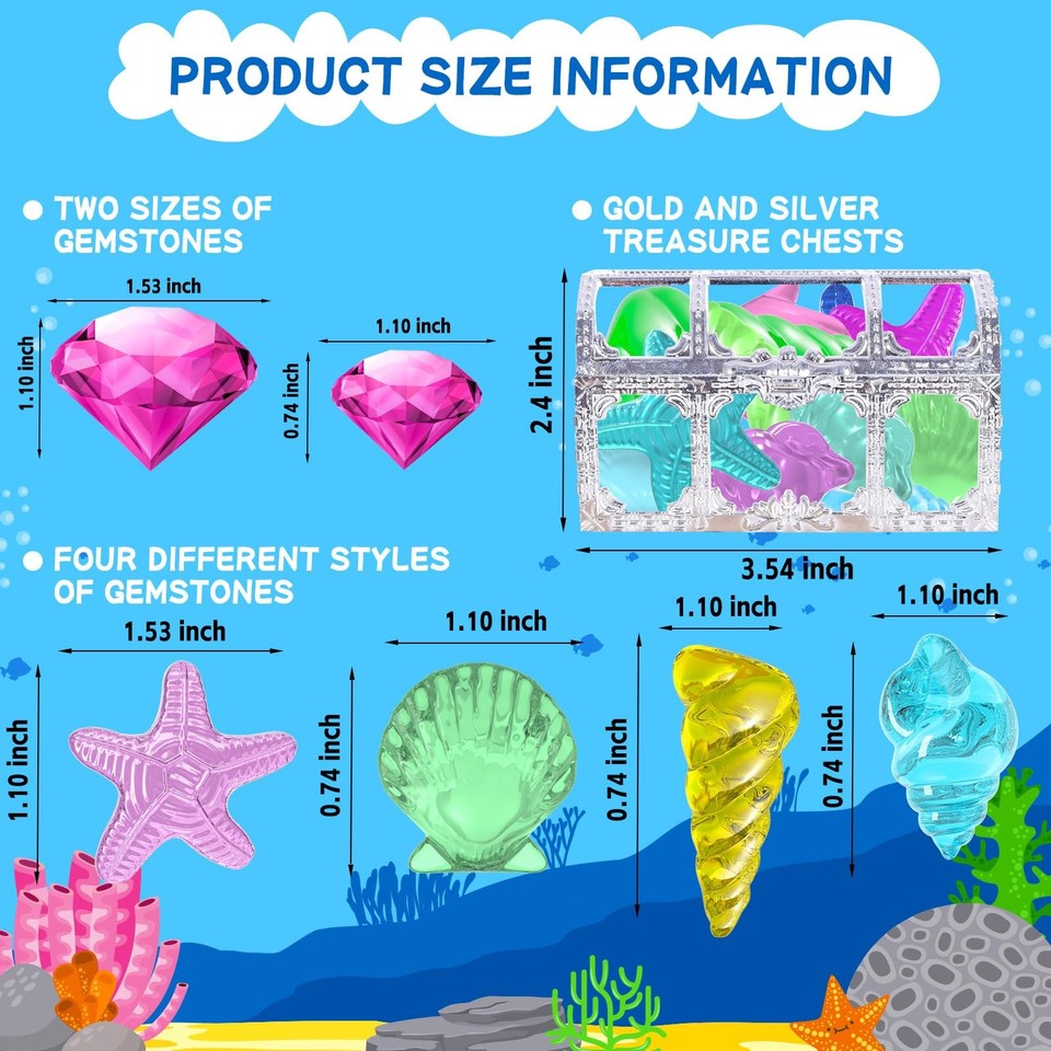 24pcs Diving Gems Pool Toys Colorful Diamonds with Pirate Treasure ...