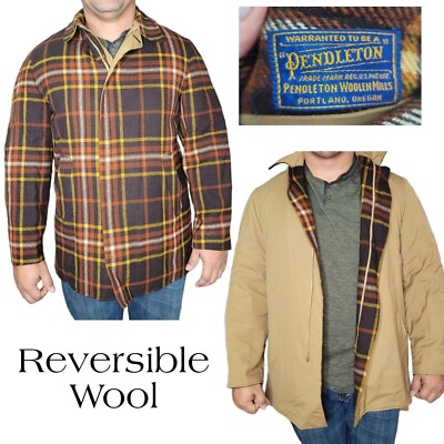 Pendleton vintage reversible wool plaid heavy winter mens jacket size ...