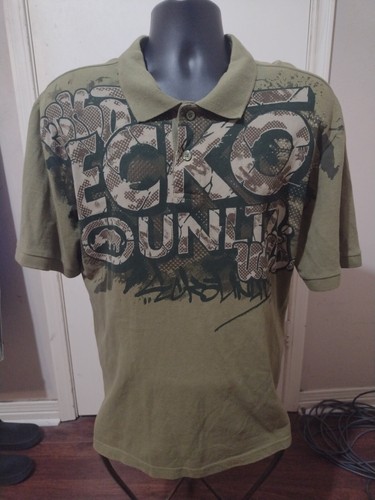 Ecko Unlimited Men's Green Graphic Print Polo Shirt Size Large L Short ...