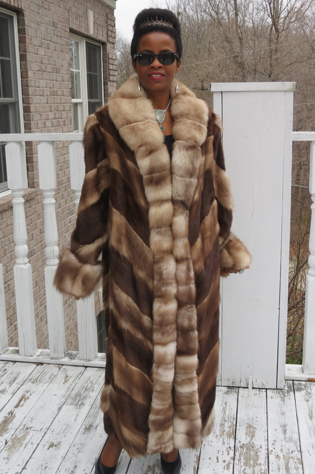 NEW designer full length female pelts Mink& Sable Stone marten fur Coat ...