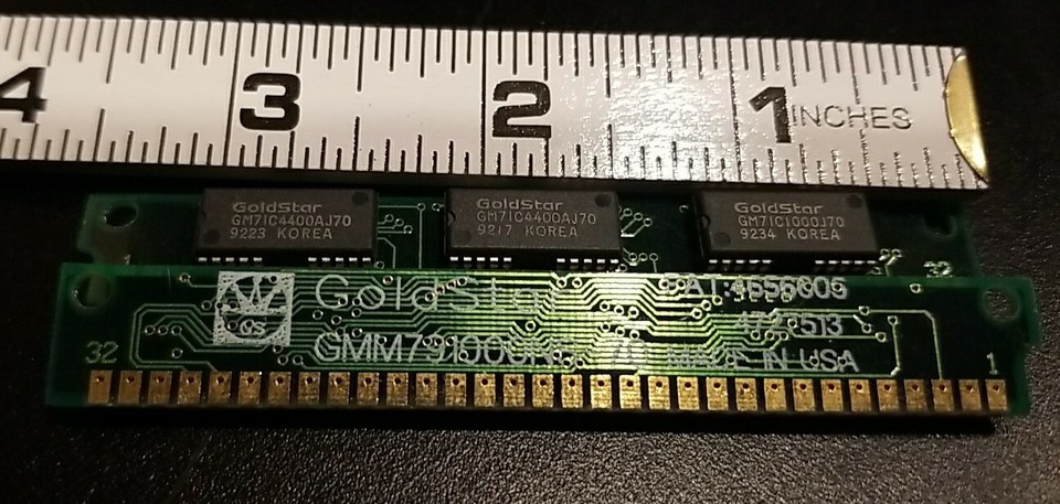 USA Made RARE GOLD Contact 1MB Goldstar GMM791000NS-70 30-Pin SIMM RAM ...