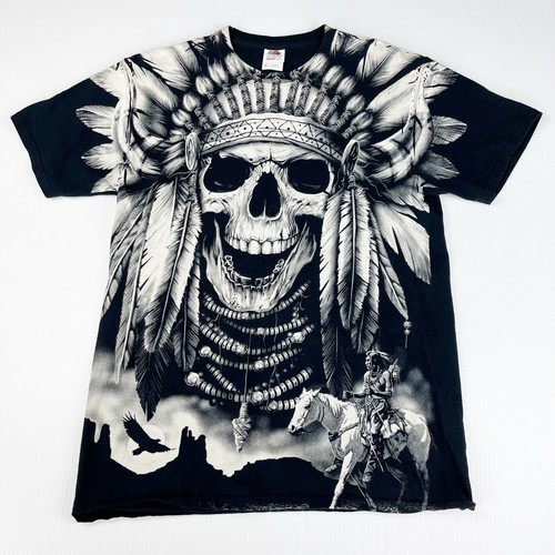 Native American Indian Skull Skeleton Headdress Graphic T Shirt Top ...