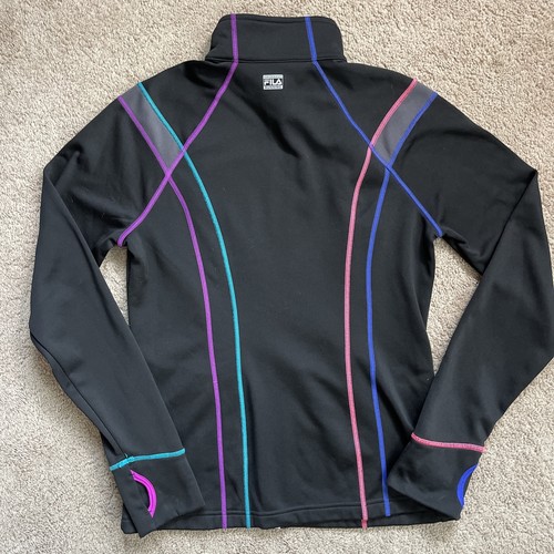 Fila Sport Jacket Womens Small Black Neon Full Zip Activewear Running ...