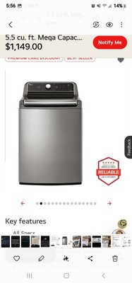 LG WT7400CV 5.5 cu. ft. Large Capacity Top Load Mega Washer w/ Wi-Fi ...
