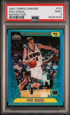 Pau Gasol 2001 Topps Chrome Refractor PSA 9 Rookie RC #131 Lakers ...