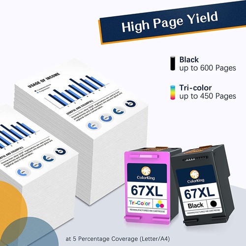 2 PACK High Yield 67XL 67 XL Ink Cartridges for HP Deskjet 2710 2722 ...